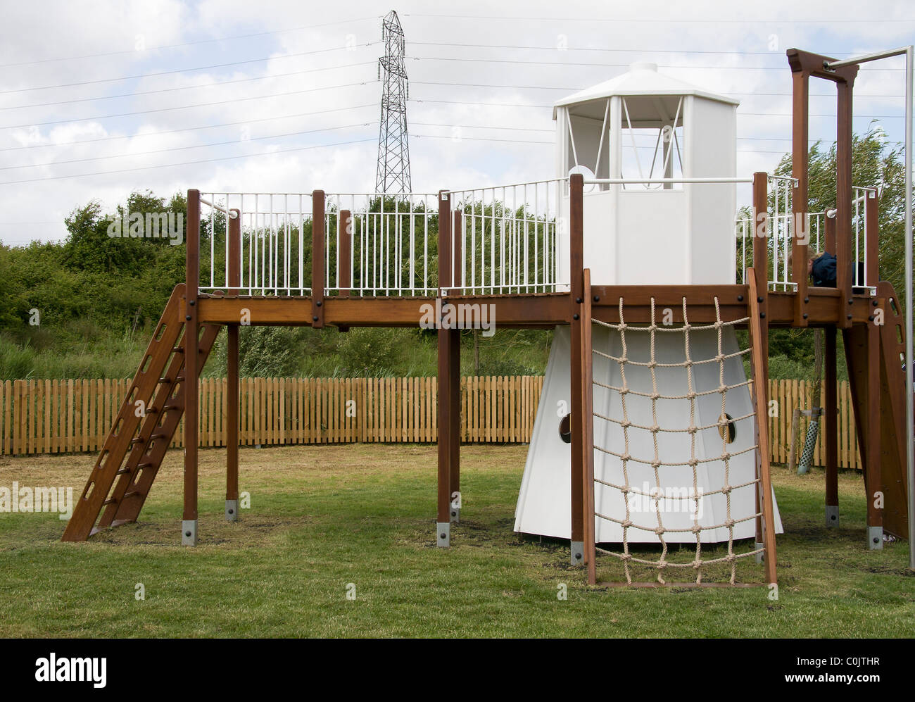 Coastal children's play park with model of nearby lighthouse Stock ...