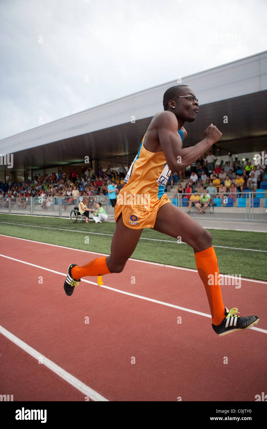 Athlete black man running for long jump. Sport Athletics competition ...