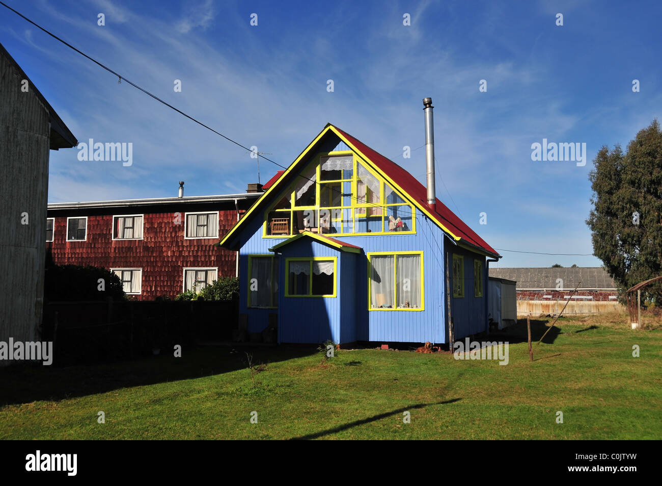 Buildings 2 wooden 2 storey houses homes centre view hi-res stock ...