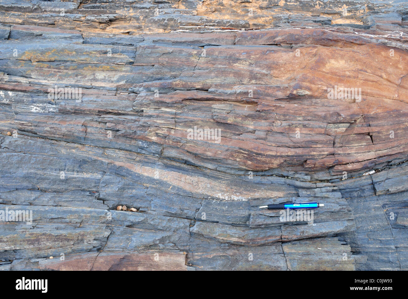 Sandstone outcrop showing channel deposits. South Africa Stock Photo ...