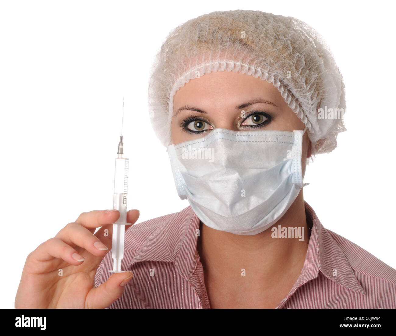 Young doctor with injection on a white background Stock Photo - Alamy
