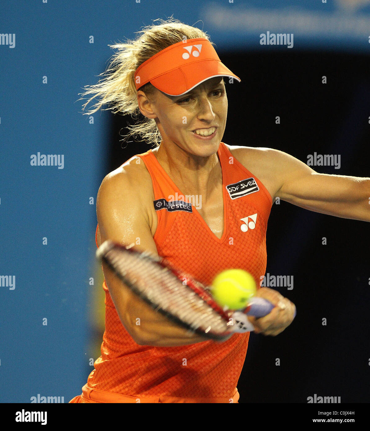 Elena Dementieva of Russia in action at the Australian Tennis Open ...