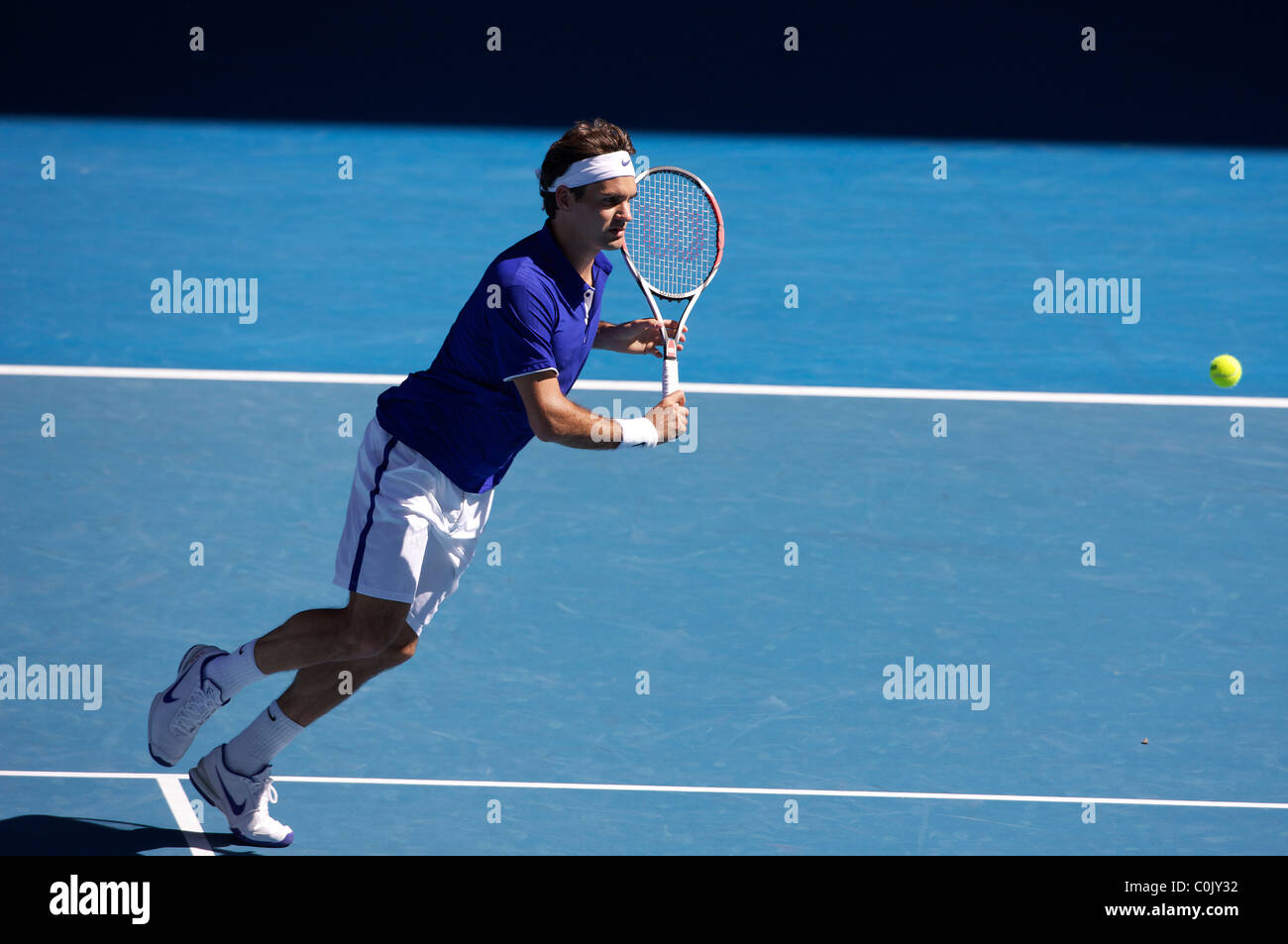 Roger Federer of Switzerland during his five set victory over Tomas ...