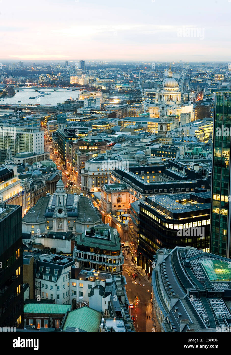 London view west towards the city, the Thames and St Paul's cathedral ...
