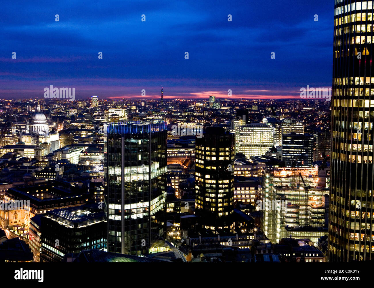 London view west towards the city, the Thames and St Paul's cathedral ...