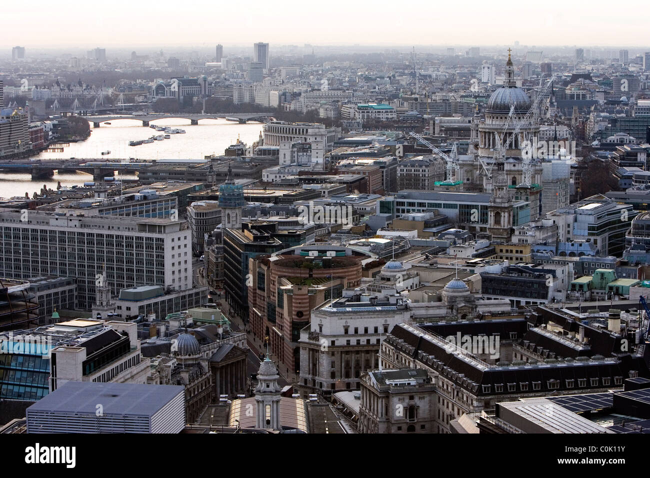 London view west towards the city, the Thames and St Paul's cathedral ...