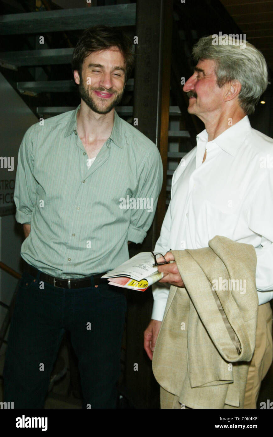 Actor Sam Waterston (right) congratulates his son James Waterston ...