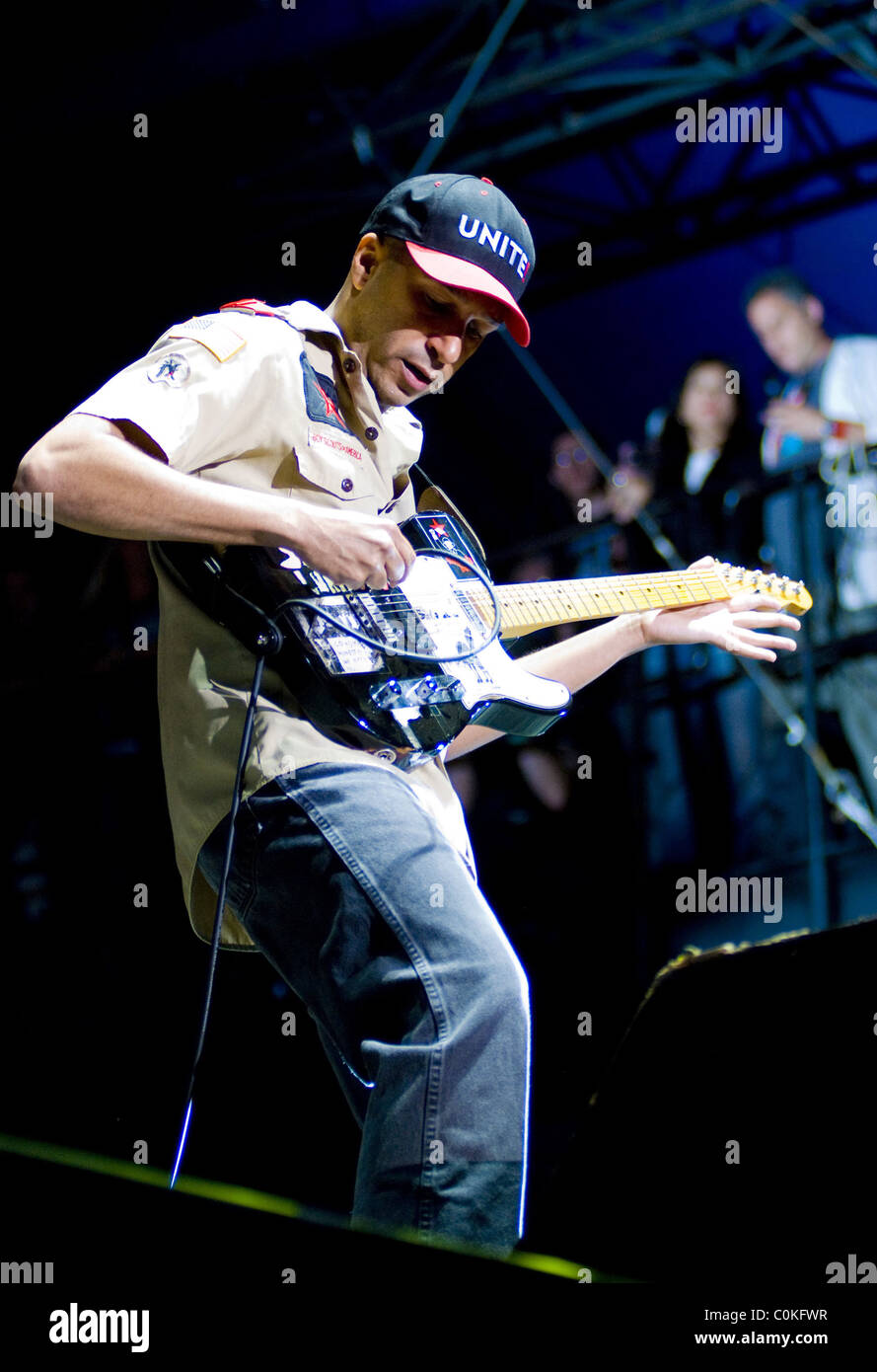 Tom Morello of Rage Against the Machine performing at Lollapalooza 2008 ...
