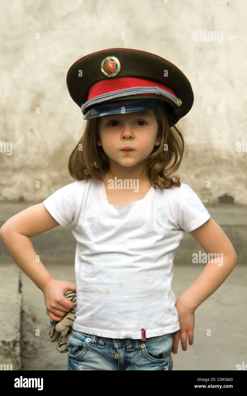 Caucasian/ White 4 yeas old girl wearing/ modeling PLA cap Stock Photo ...