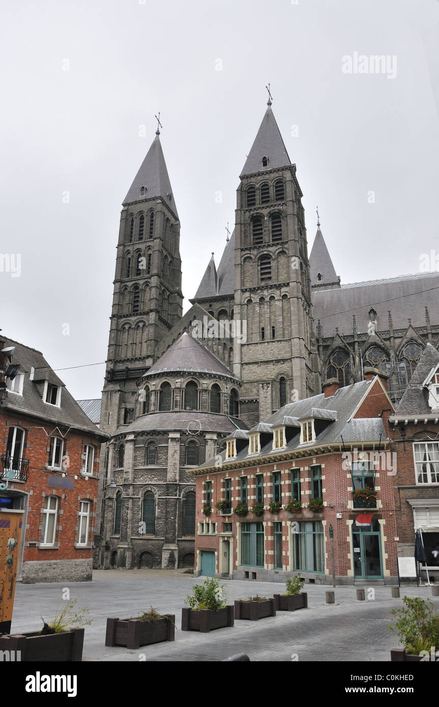The cathedral of Our Lady in Tournai, the second oldest city of Belgium ...