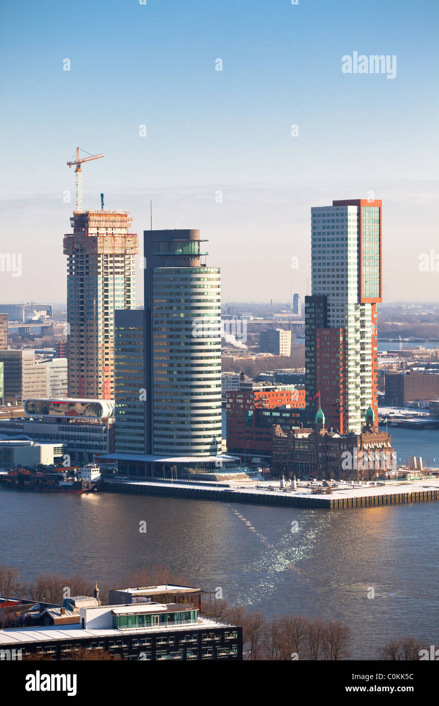 Rotterdam view from Euromast tower at winter sunny day. another ...