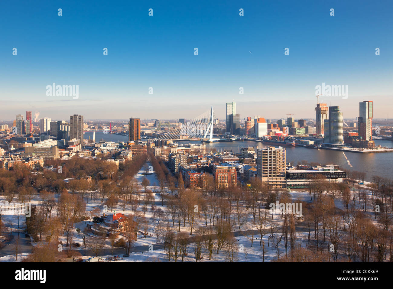 Rotterdam view from Euromast tower at winter sunny day. another ...