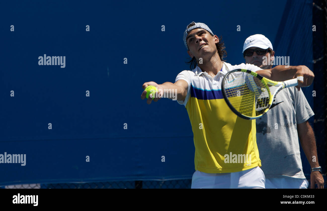 Rafael Nadal training with his coach Uncle Toni Nadal at the Australian ...