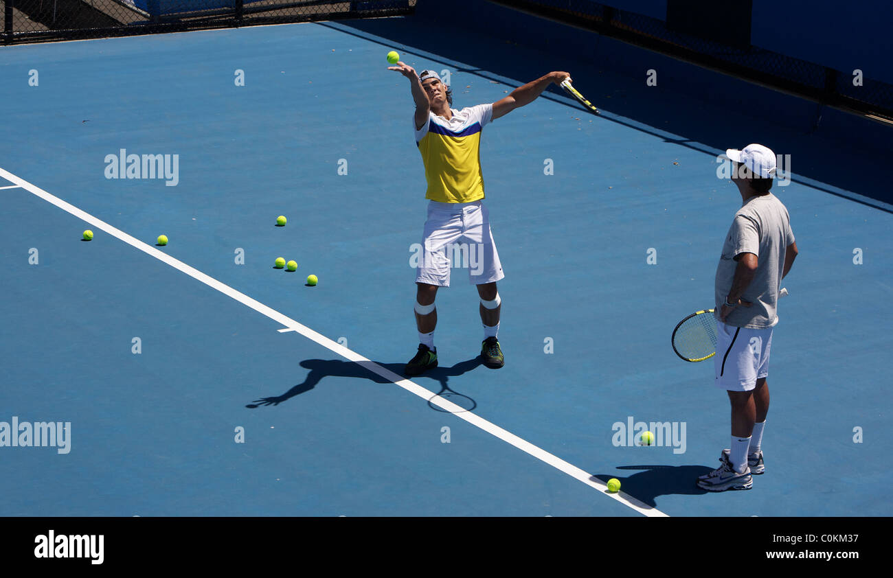 Rafael Nadal training with his coach Uncle Toni Nadal at the Australian ...