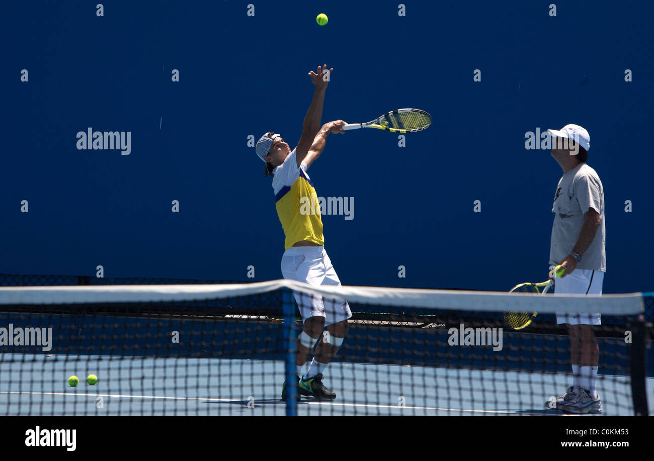 Rafael Nadal training with his coach Uncle Toni Nadal at the Australian ...