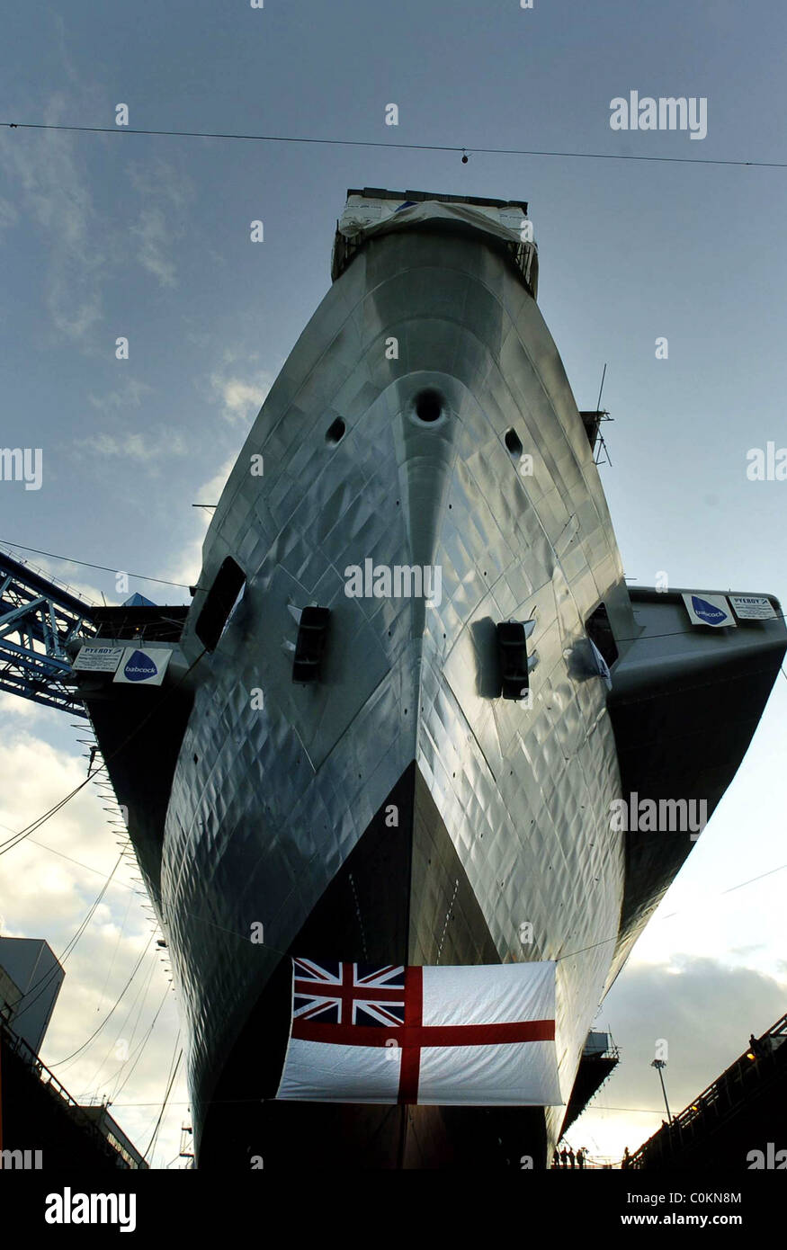 Aircraft carrier HMS ILLUSTRIOUS in dry dock at Roysth naval dockyard ...