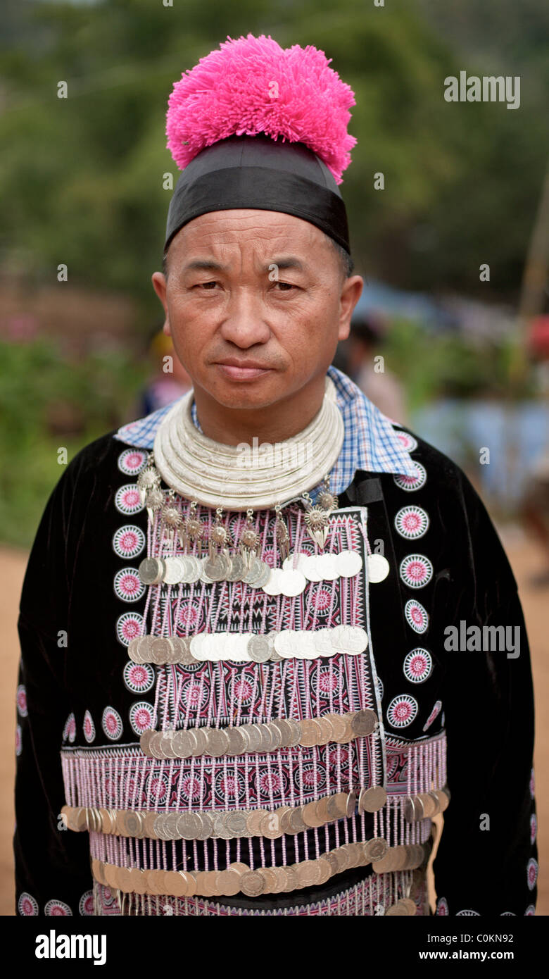 Hmong man at a new year festival at Hung Saew village, Chiang Mai ...