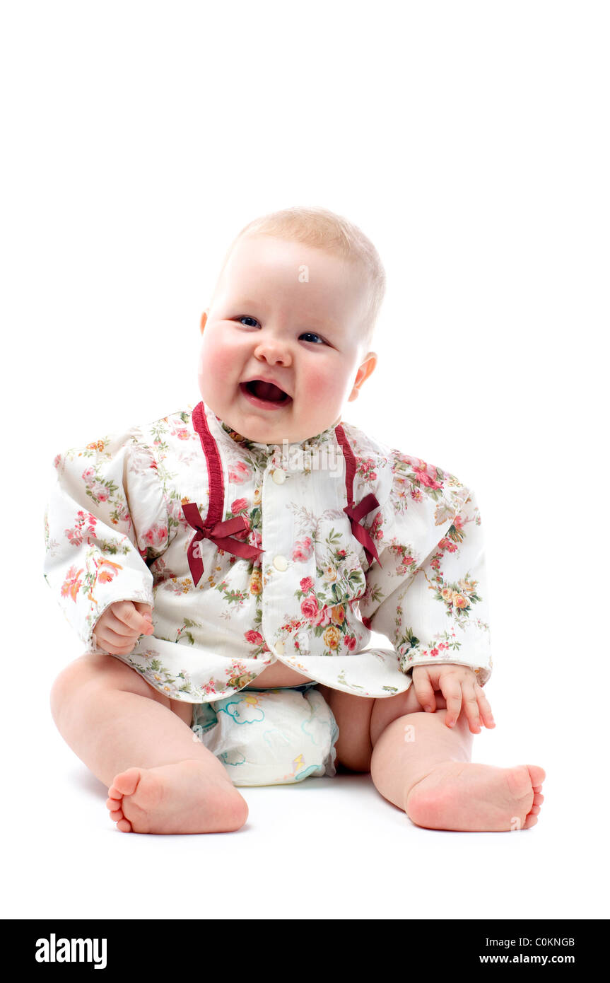 smiling baby sitting on the white background Stock Photo - Alamy