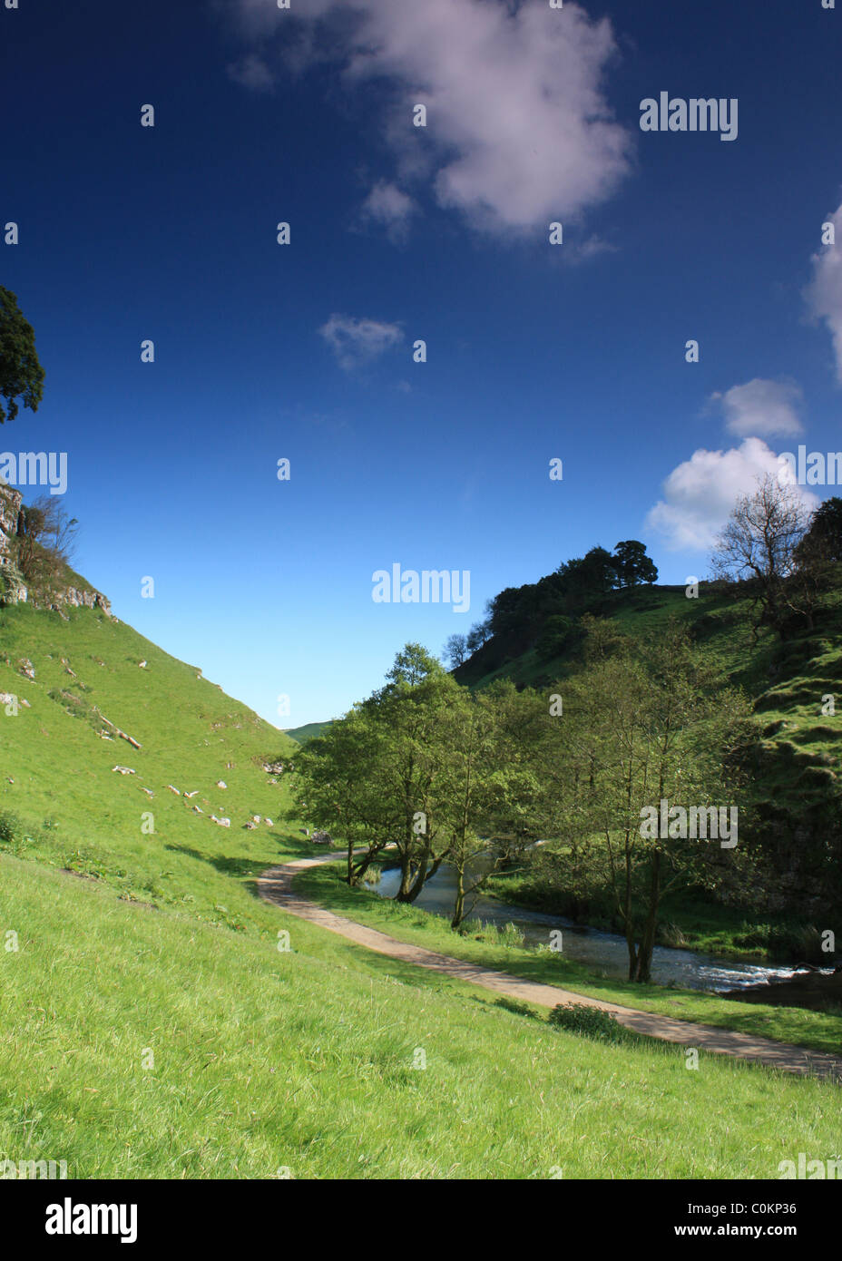 River Dove at Wolfscote Dale, midsummer in the Peak District National ...