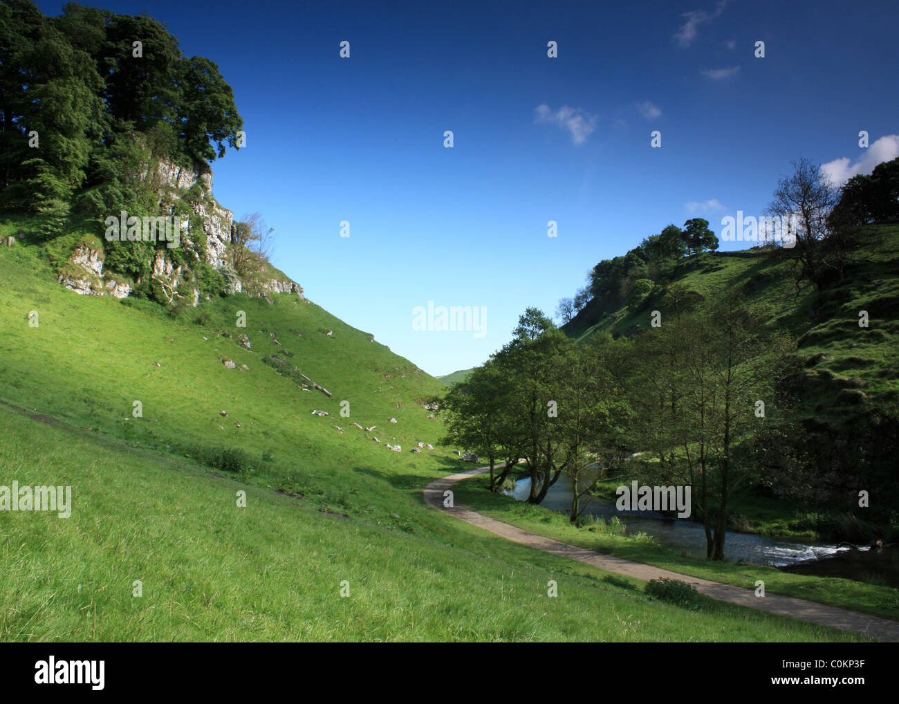 River Dove at Wolfscote Dale, midsummer in the Peak District National ...