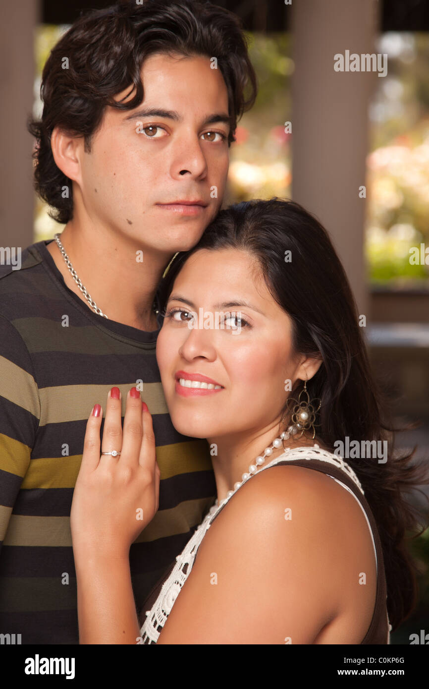 Romantic Hispanic Couple Portrait Enjoying Each Other Outdoors Stock ...