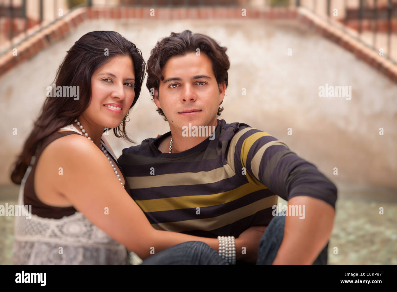 Attractive Hispanic Couple Portrait Enjoying Each Other Outdoors Stock ...