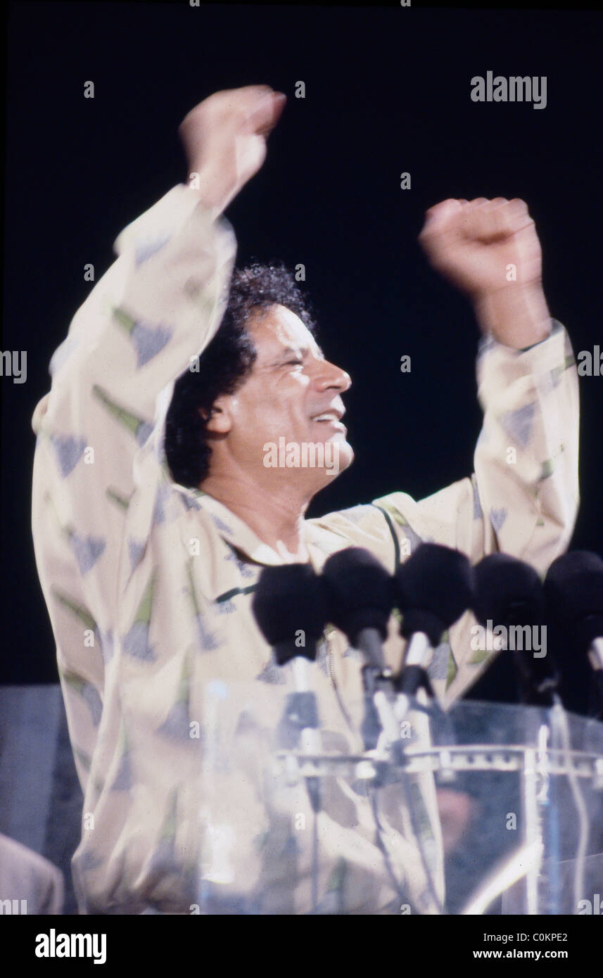 Libyan President Muammar Gaddhafi during celebrations in Benghazi ...