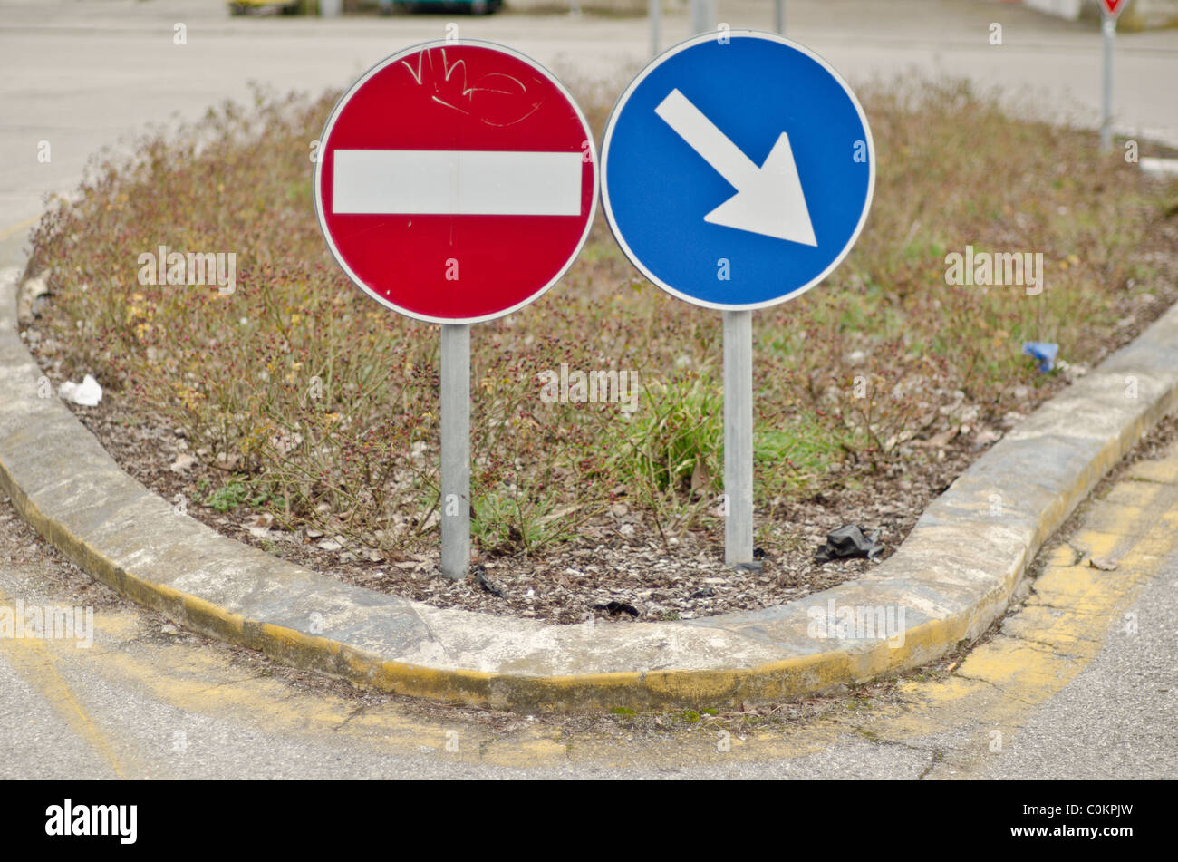 No entry one way roundabout Stock Photo - Alamy