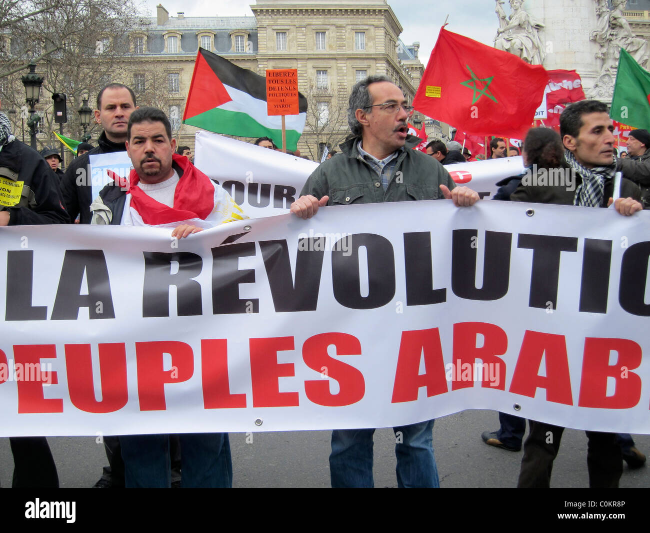 Paris, France, Crowd people Marching Street, Arab Spring Protests ...