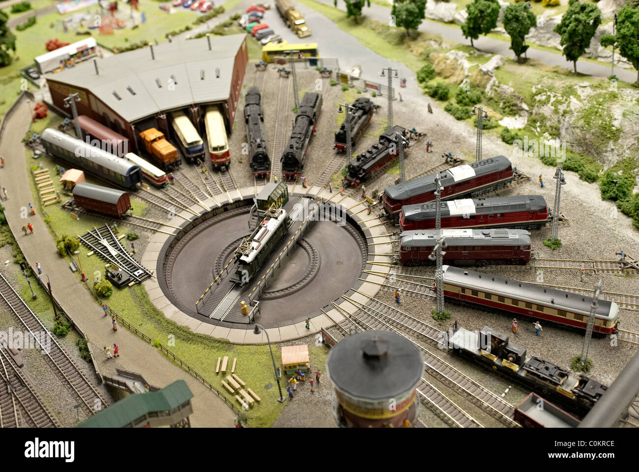 Detail of Model toy railway railroad plant with Locomotive, wagon ...