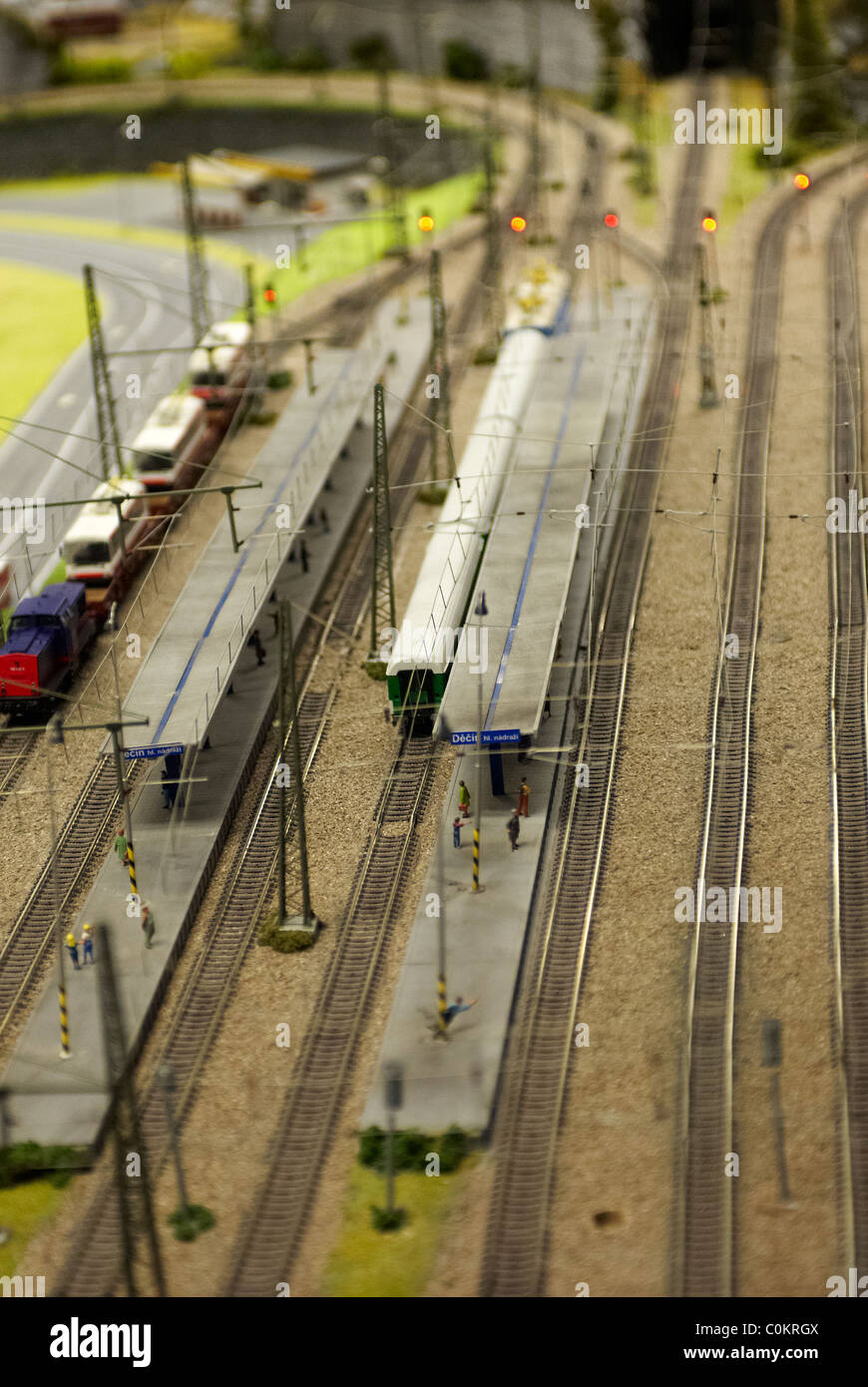 Detail of Model toy railway railroad plant with Locomotive, wagon ...