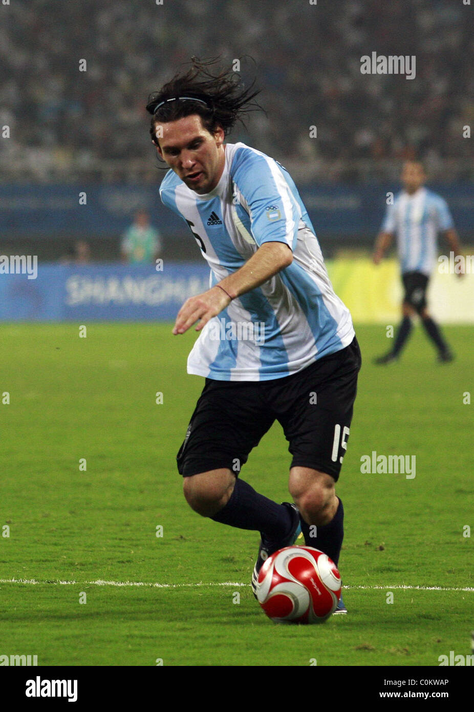 Lionel Messi in action during the quarterfinal Olympic soccer match ...