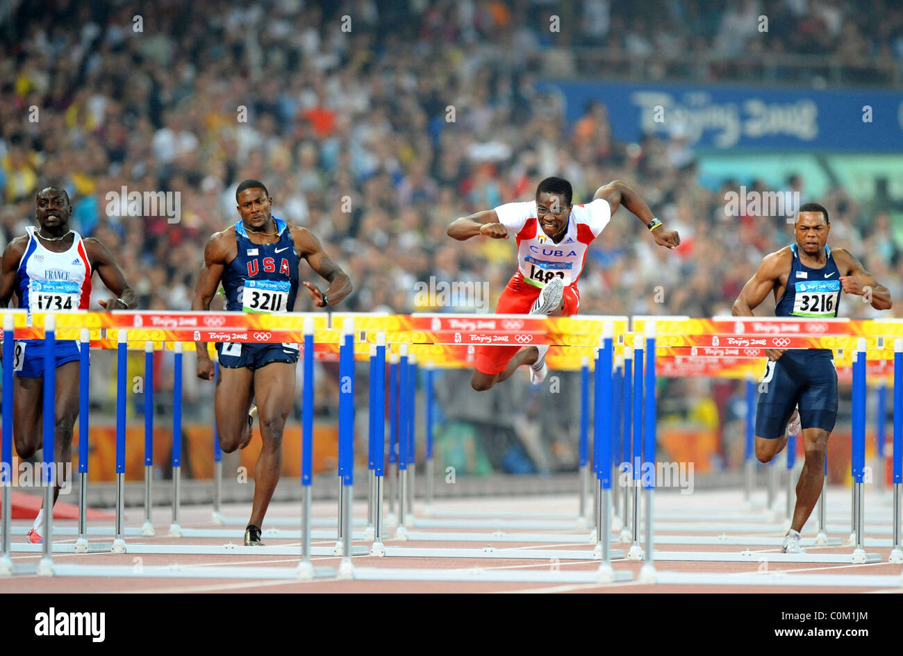 Dayron Robles of Cuba competing in the men's 110m hurdles final at the ...