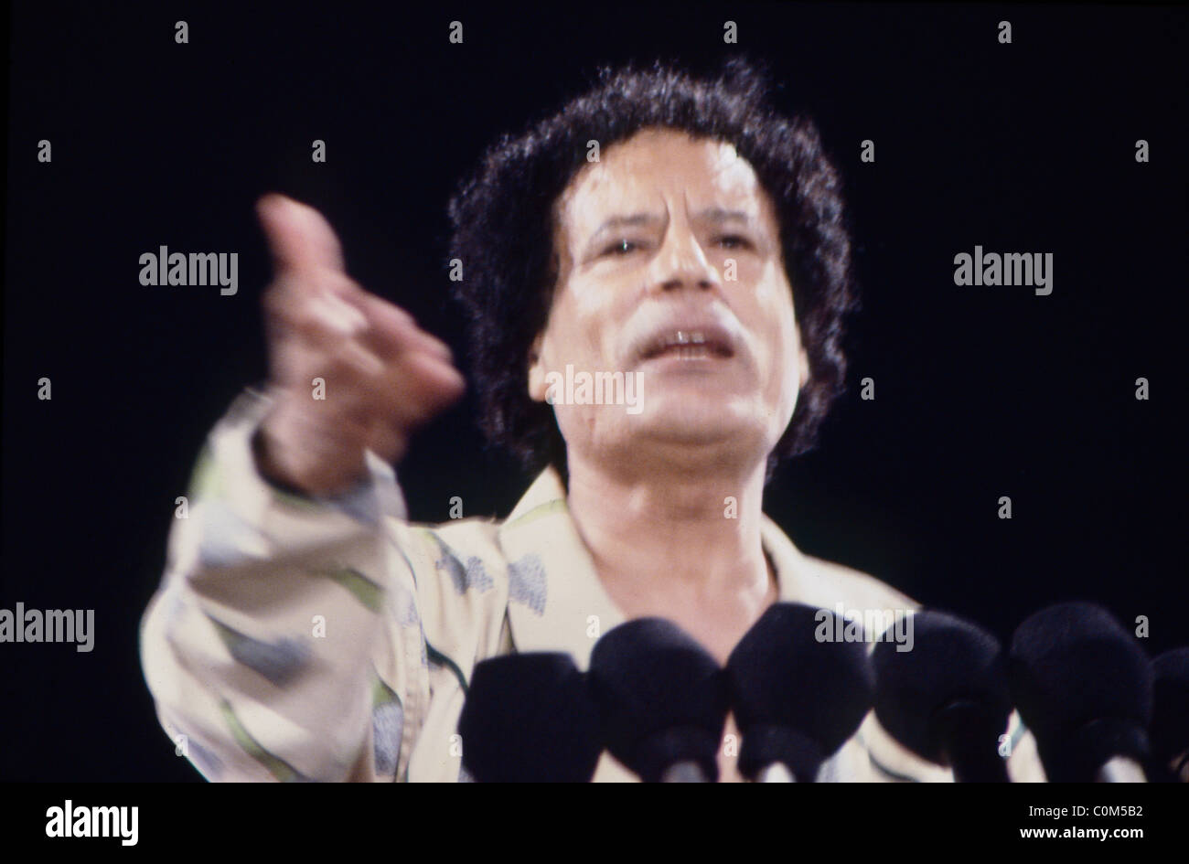 Libyan President Muammar Gaddhafi during celebrations in Benghazi ...