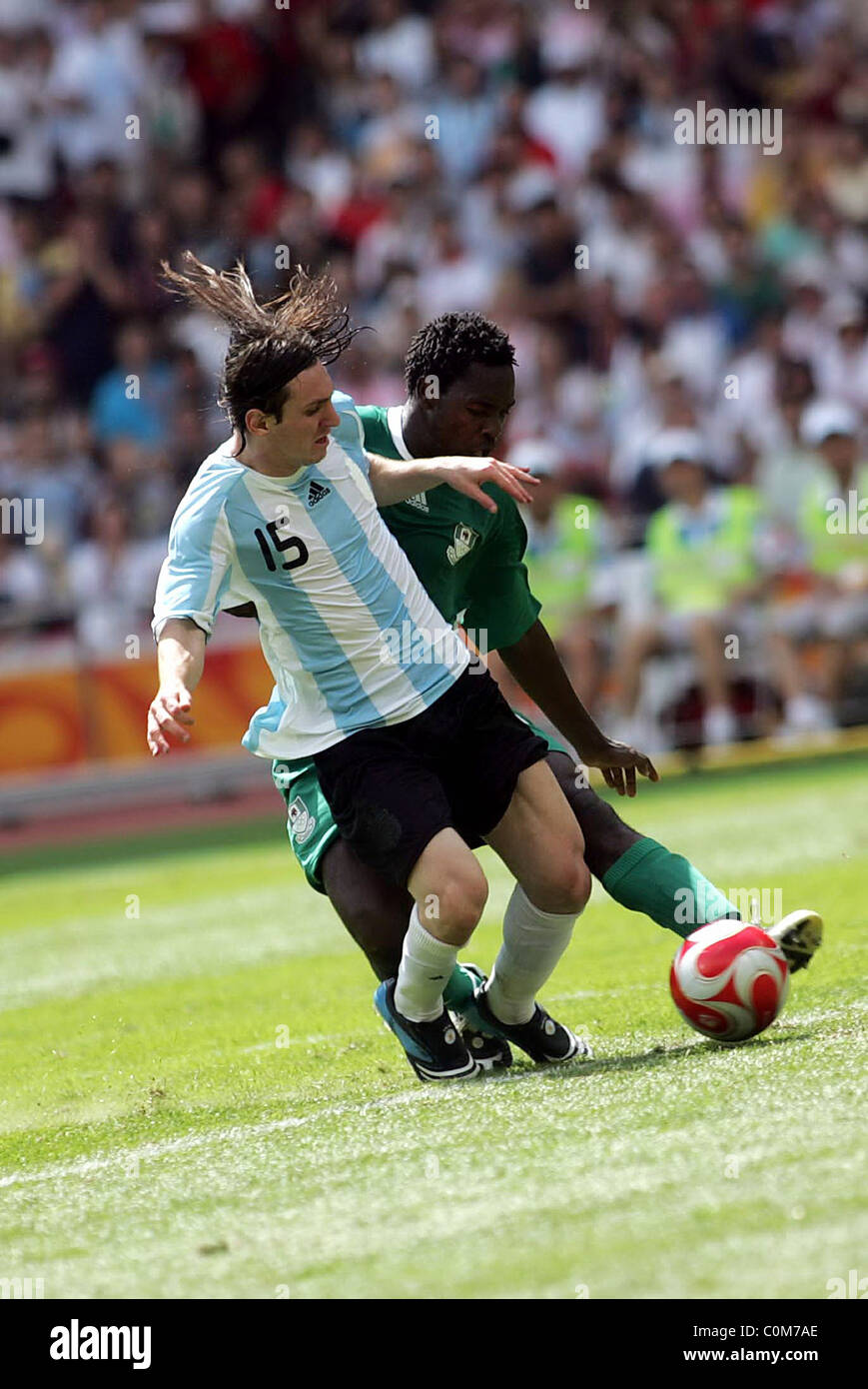 Lionel Messi in play during the match Defending Olympic champions ...