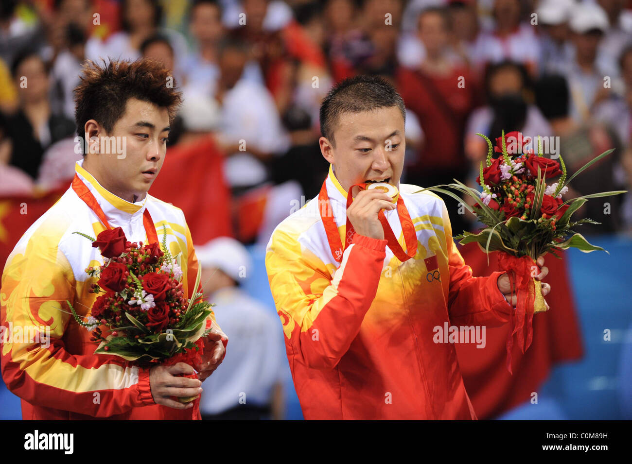 Gold medalist Ma Lin celebrates,. China made a clean sweep of medals in ...