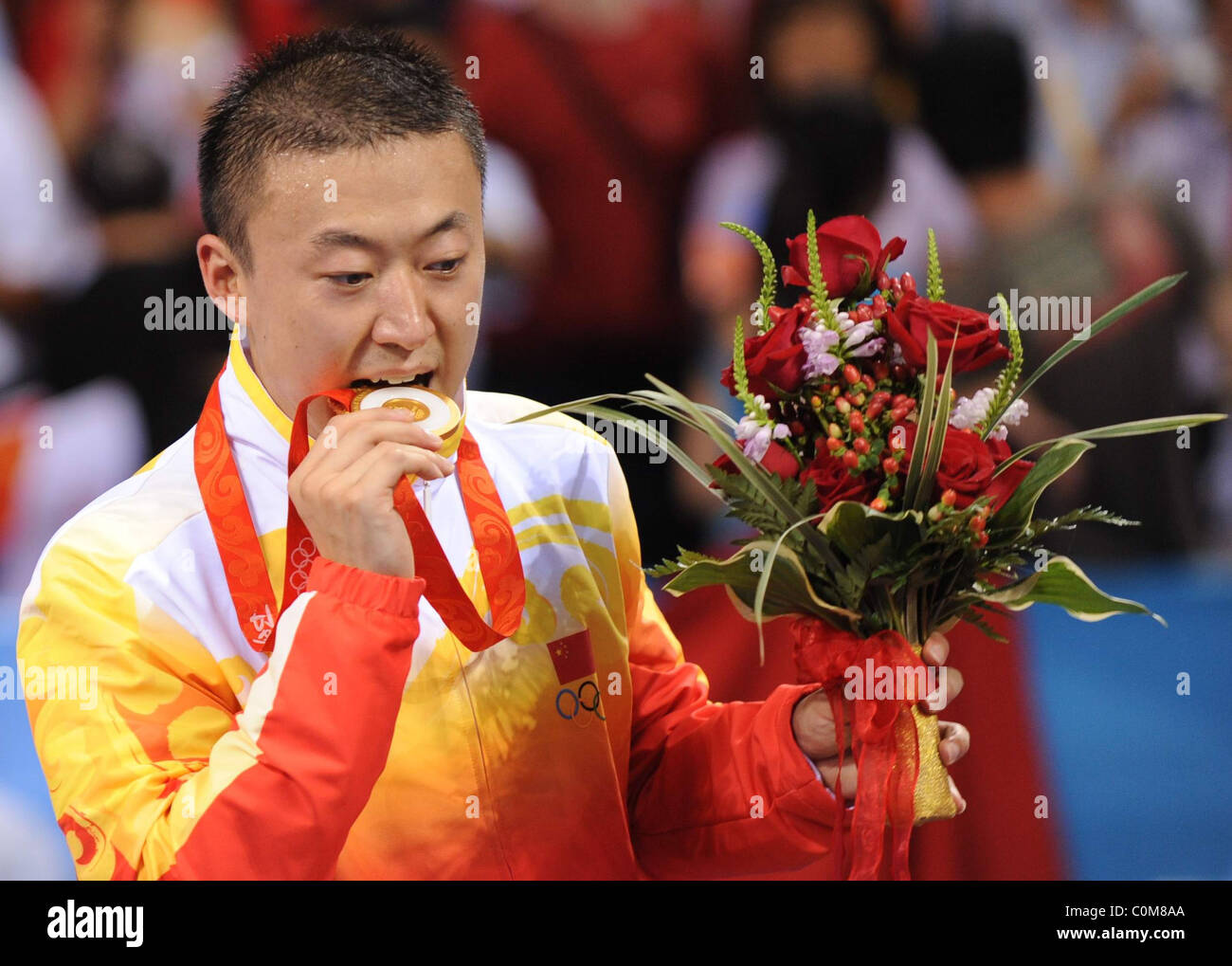 Gold medalist Ma Lin celebrates. China made a clean sweep of medals in ...