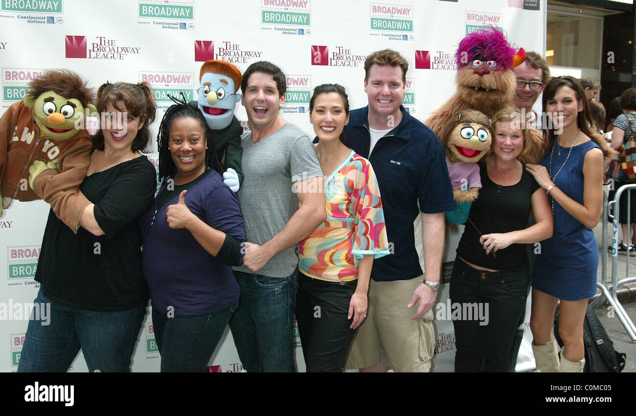 The cast of Avenue Q: Sharon Wheatley, Carla Renata, Howie Michael Smith, Minglie Chen, Nicholas ...