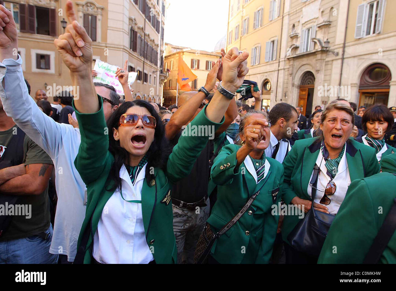 Alitalia employee's protest about the rumoured job cuts Rome, Italy ...
