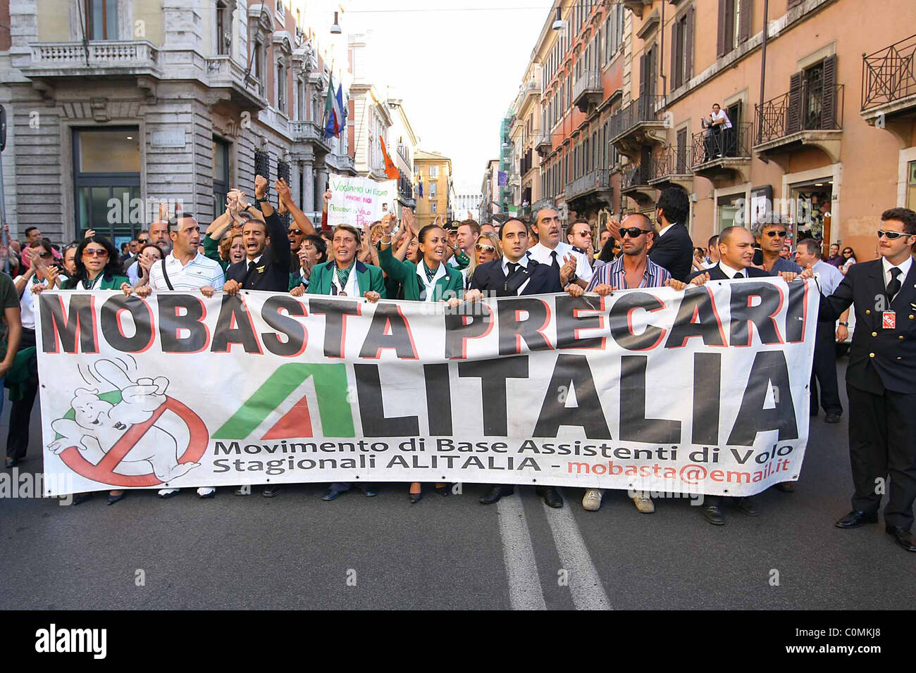 Alitalia employee's protest about the rumoured job cuts Rome, Italy ...