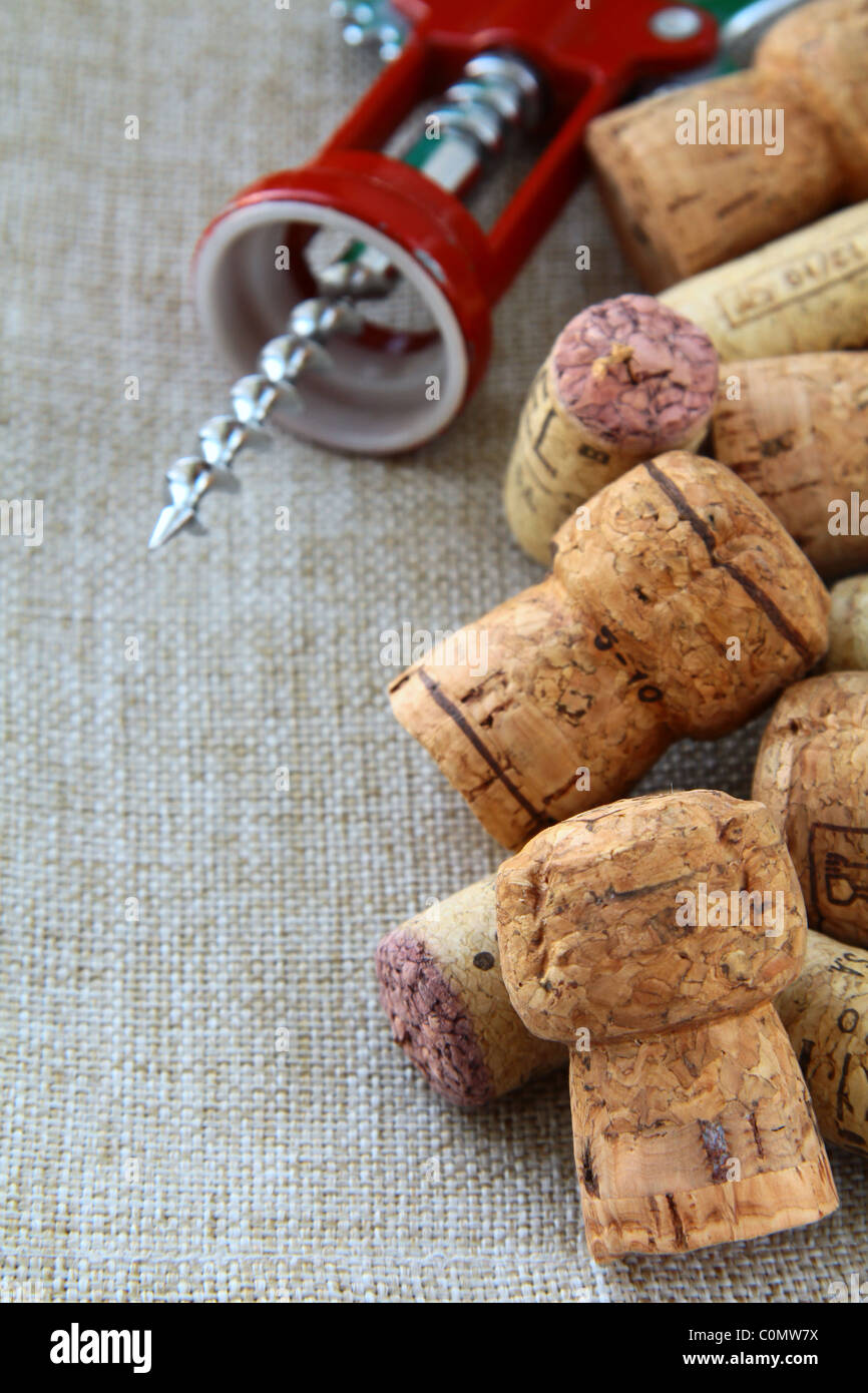 Corkscrews and corks on the natural background Stock Photo - Alamy