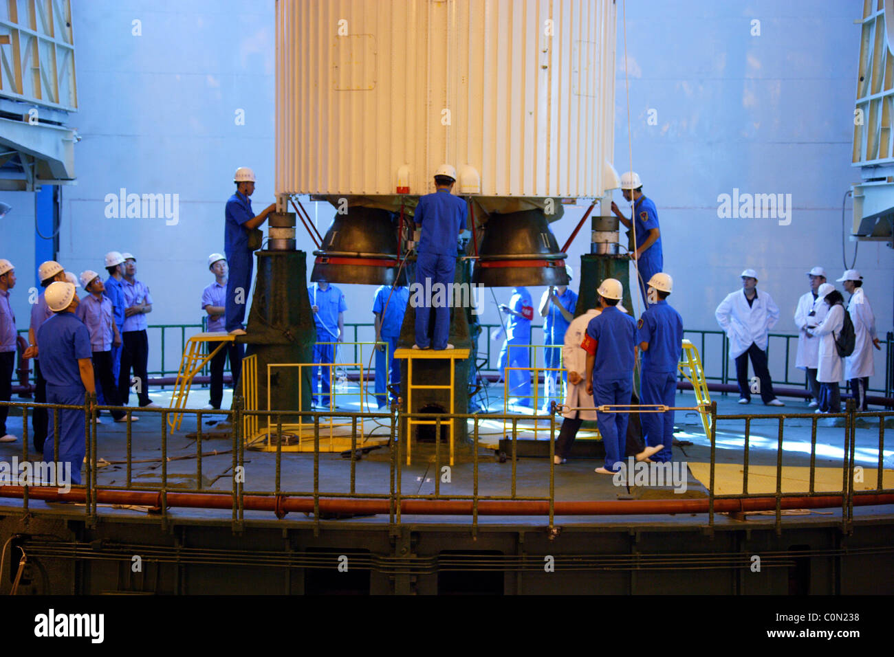 LAUNCH ROCKET IS READY FOR LIFT-OFF Scientists make last-minute checks ...