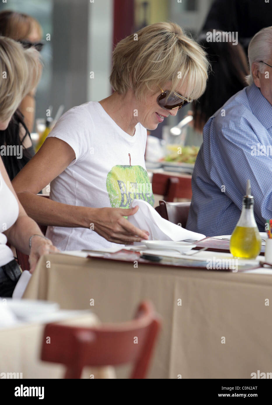 Sharon Stone eats lunch at Clafoutis with a friend Los Angeles ...