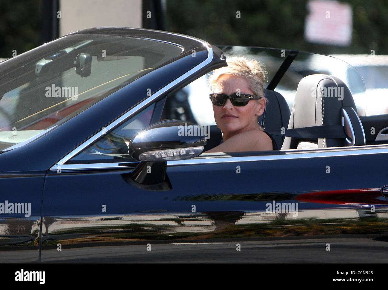 Sharon Stone driving around Beverly Hills in her Bentley Continental ...