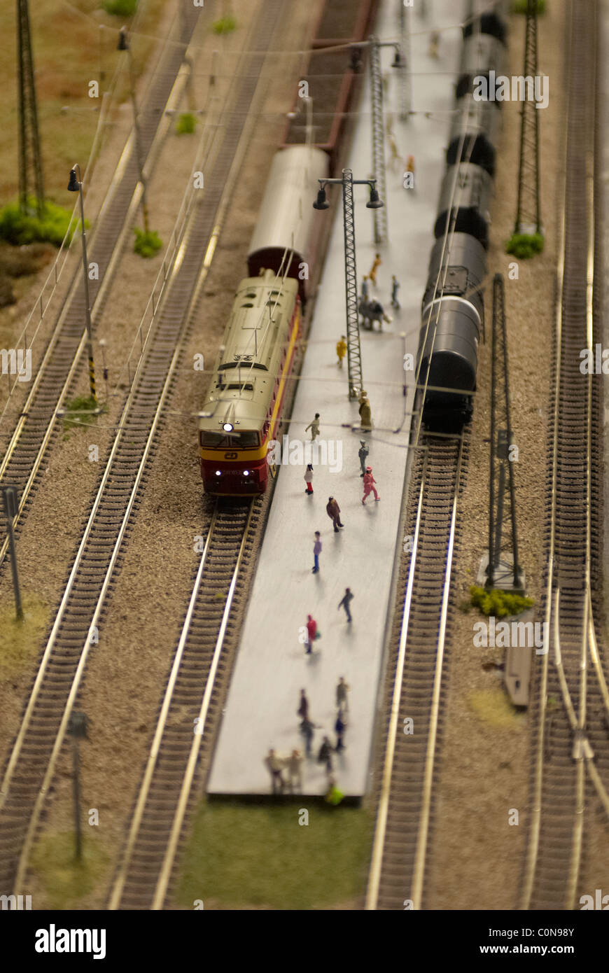 Detail of Model toy railway railroad plant with Locomotive, wagon ...
