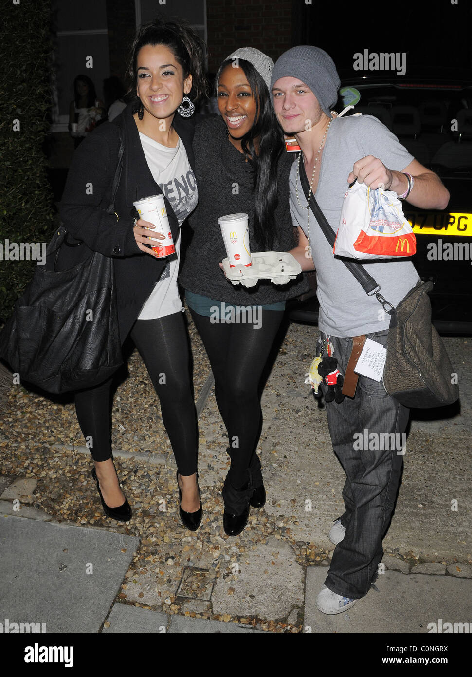 Ruth Lorenzo, Alexandra Burke and Scott Bruton arrive back at The X ...