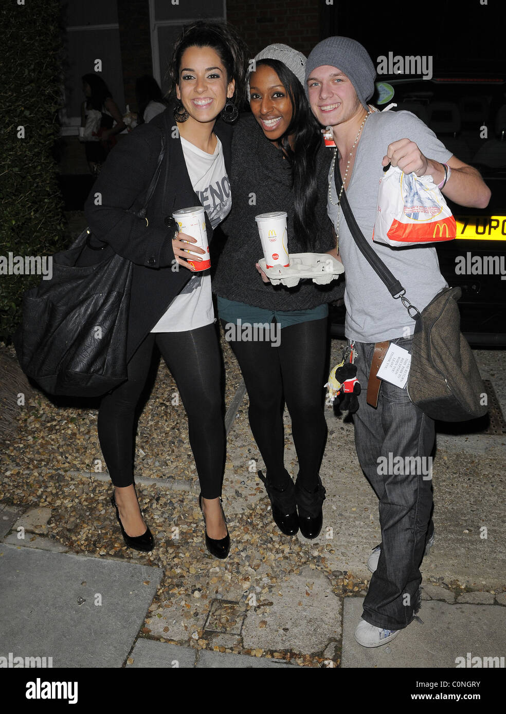 Ruth Lorenzo, Alexandra Burke and Scott Bruton arrive back at The X ...