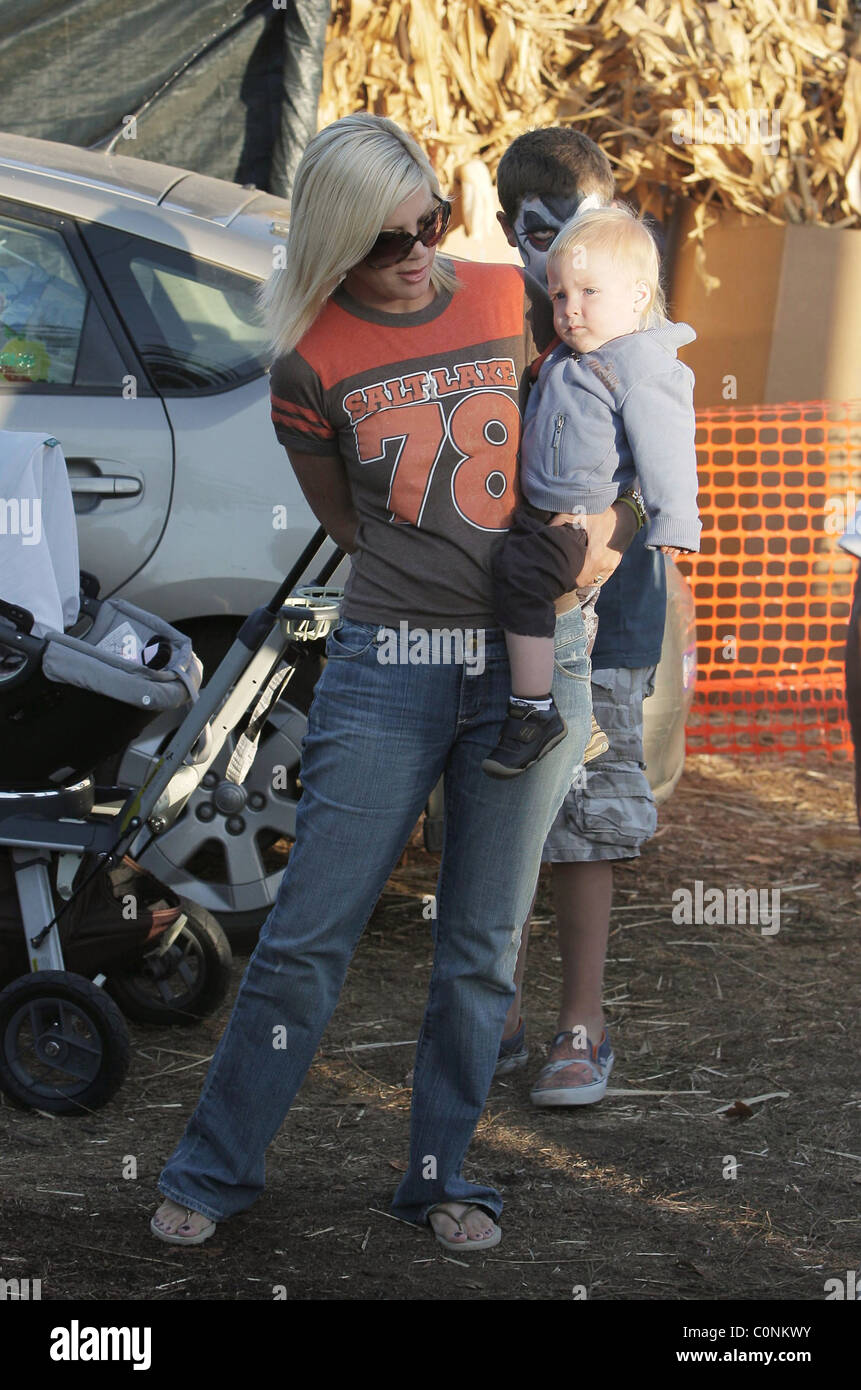 Tori Spelling and son Liam at Mr. Bones Pumpkin Patch in West Hollywood ...