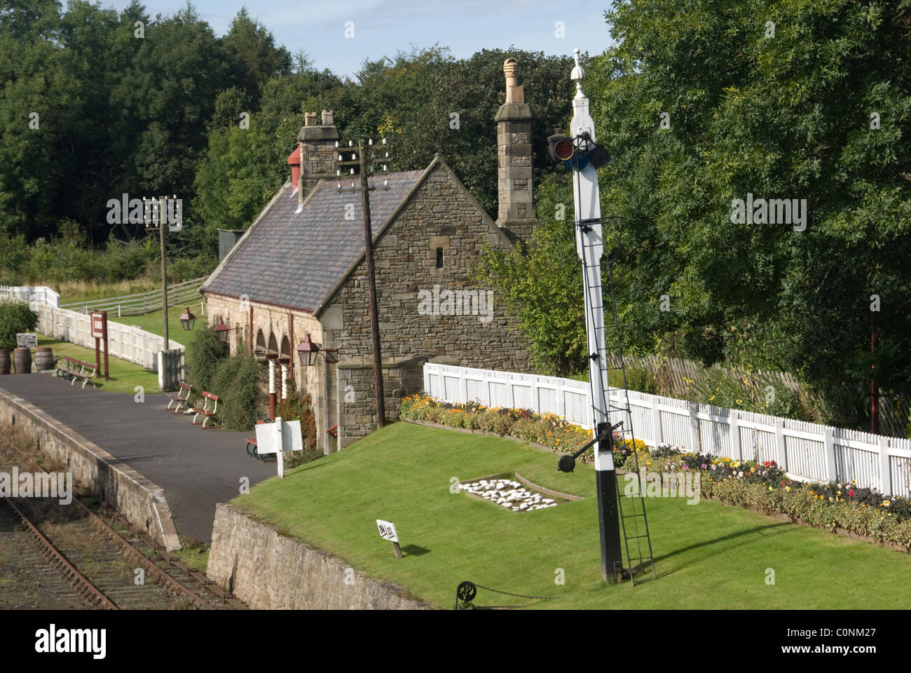 DURHAM; BEAMISH MUSEUM; BEAMISH STATION & SIGNAL Stock Photo - Alamy