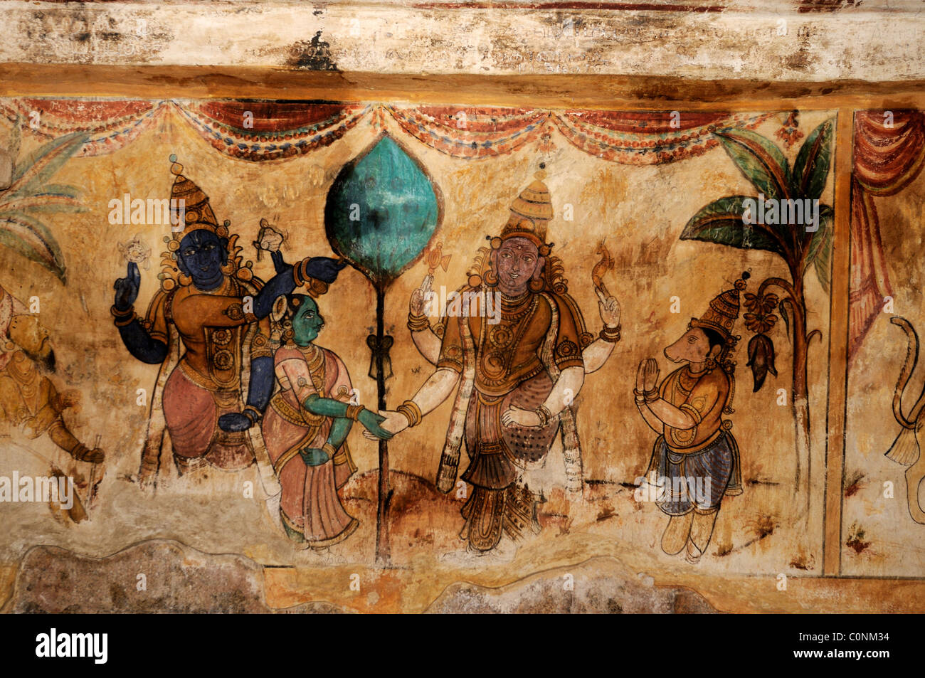 beautiful and colorful fresco paintings in temple wall Stock Photo - Alamy